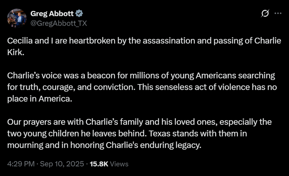 Charlie Kirk killed in Utah: What Texas leaders are saying | Fort Worth ...