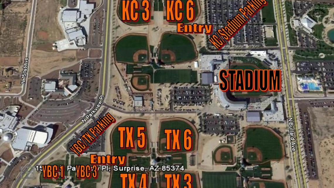 Print it! Map of the Texas Rangers-Kansas City Royals spring complex ...